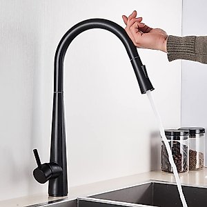 WEITOL Kitchen Sink Faucet for Bar Farmhouse Commercial, Touch Sensor White Kitchen Faucet, White Pull Out Kitchen Mixer Faucets, Black Smart Sensor Stream Spray Mode Mixer Taps (Color : Matte Black)