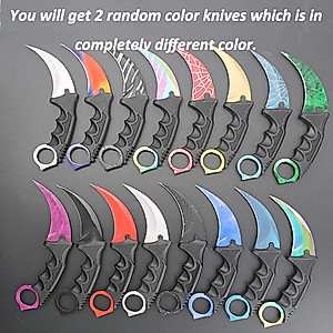 Karambit Knife Set of 2, Stainless Steel Fixed Blade Tactical Knife with Sheath and Cord Knife CS-GO for Hunting, Camping, Self Defenses and Field Survival