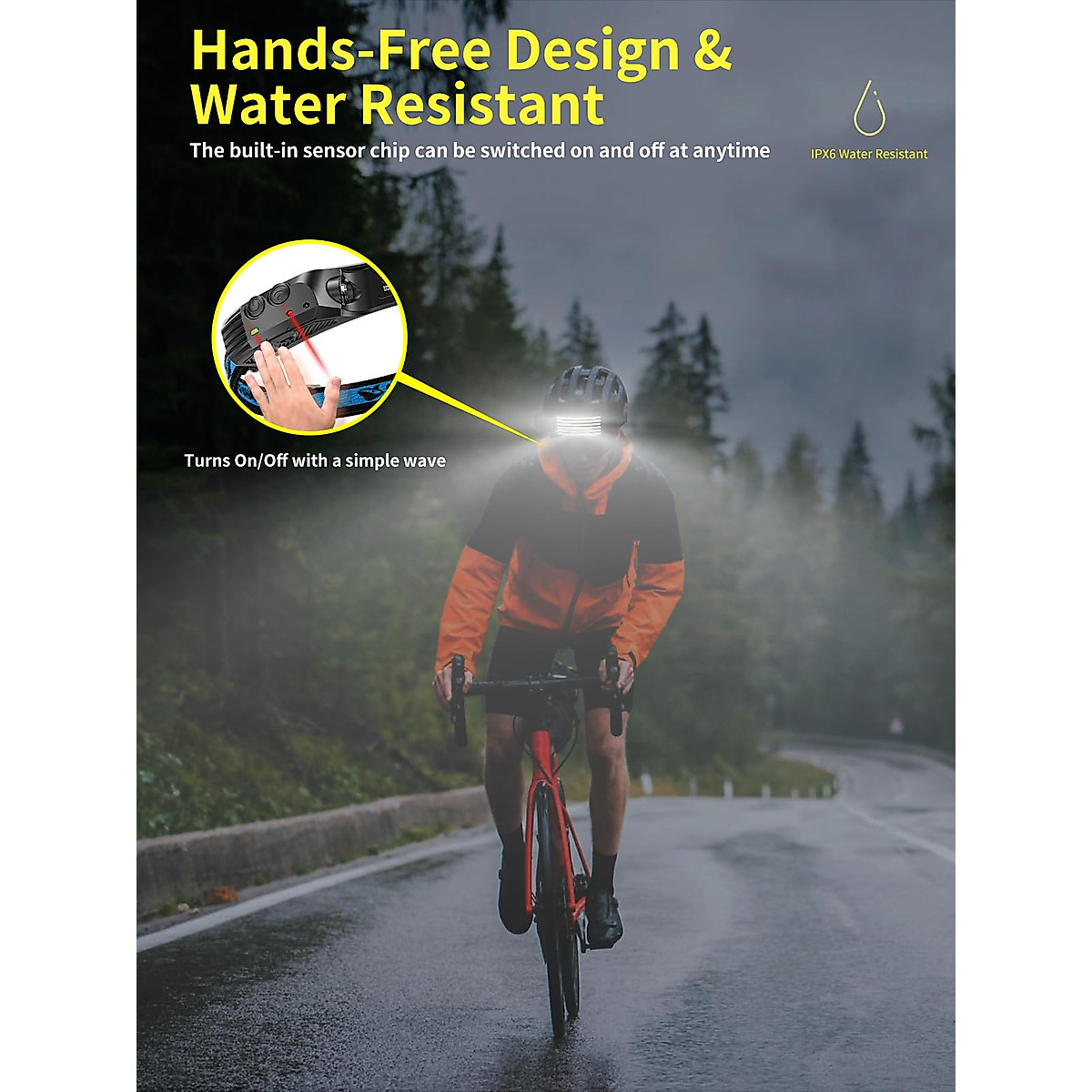 Smiling Shark Rechargeable Headlamp, 2 Pack Wide Angle 6*White Light The Brightest LED Head Lamp with Motion Sensor Waterproof Headlight for Camping Hiking Outdoor, Head-Light-LED-Lamp-Rechargeable