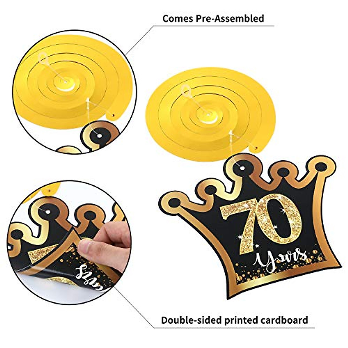 Frienda 18th BirtBirthday Party Hanging Swirls Decorations, Ceiling Decorations Shiny Celebration Hanging Swirls Decorations for Birthday Party Supplies, 30 Count(70th Birthday)