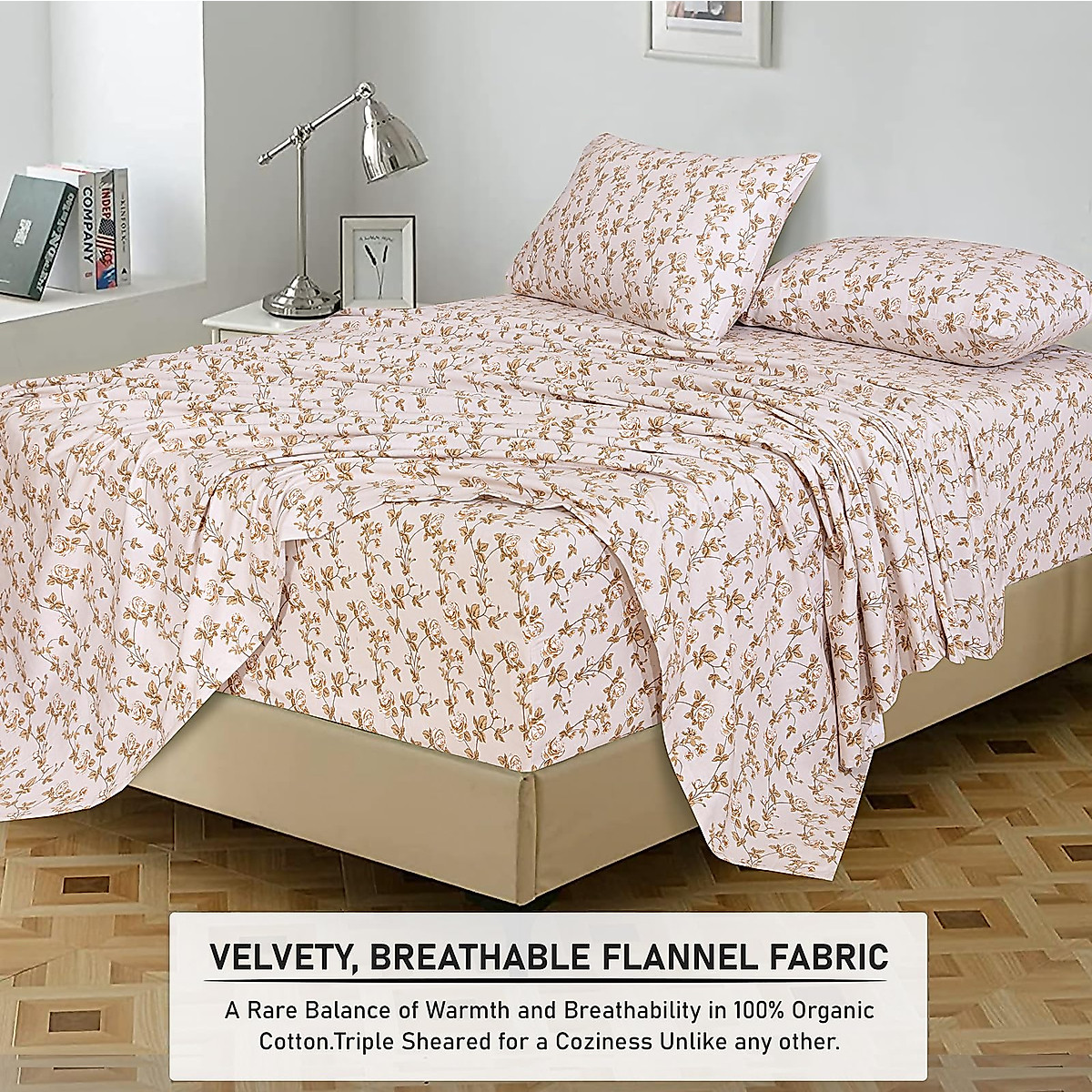 RUVANTI Flannel Sheets Full Size - 100% Cotton Double Brushed Bed Sheets Set, Deep Pockets 16 Inches, All Seasons Breathable & Extra Soft Full Sheets, Warm & Cozy, 4 Piece, Dazzale