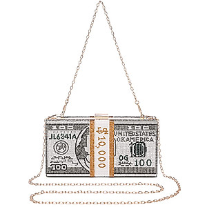Covelin Dollar Clutch Purse for Women from, Rhinestone Evening Handbag Money Bag Grey