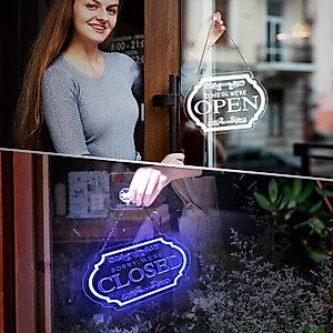 MinIeoh Open Closed LED Neon Sign, 3D Engraved Light Up Wall Door Window Decor Sign, 2PCS/SET, For Business Coffee Beer Salon Studio Bar Restaurants Hotel Office