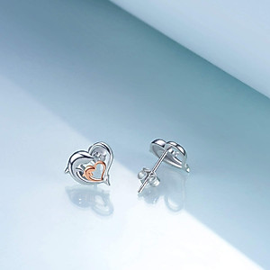 Dolphin Earrings Gifts for Women 925 Sterling Silver Gold Plated Eternal Love Heart Double Dolphin Stud Earrings Christmas Gifts for Women Girls (Rose gold dolphin earrings)