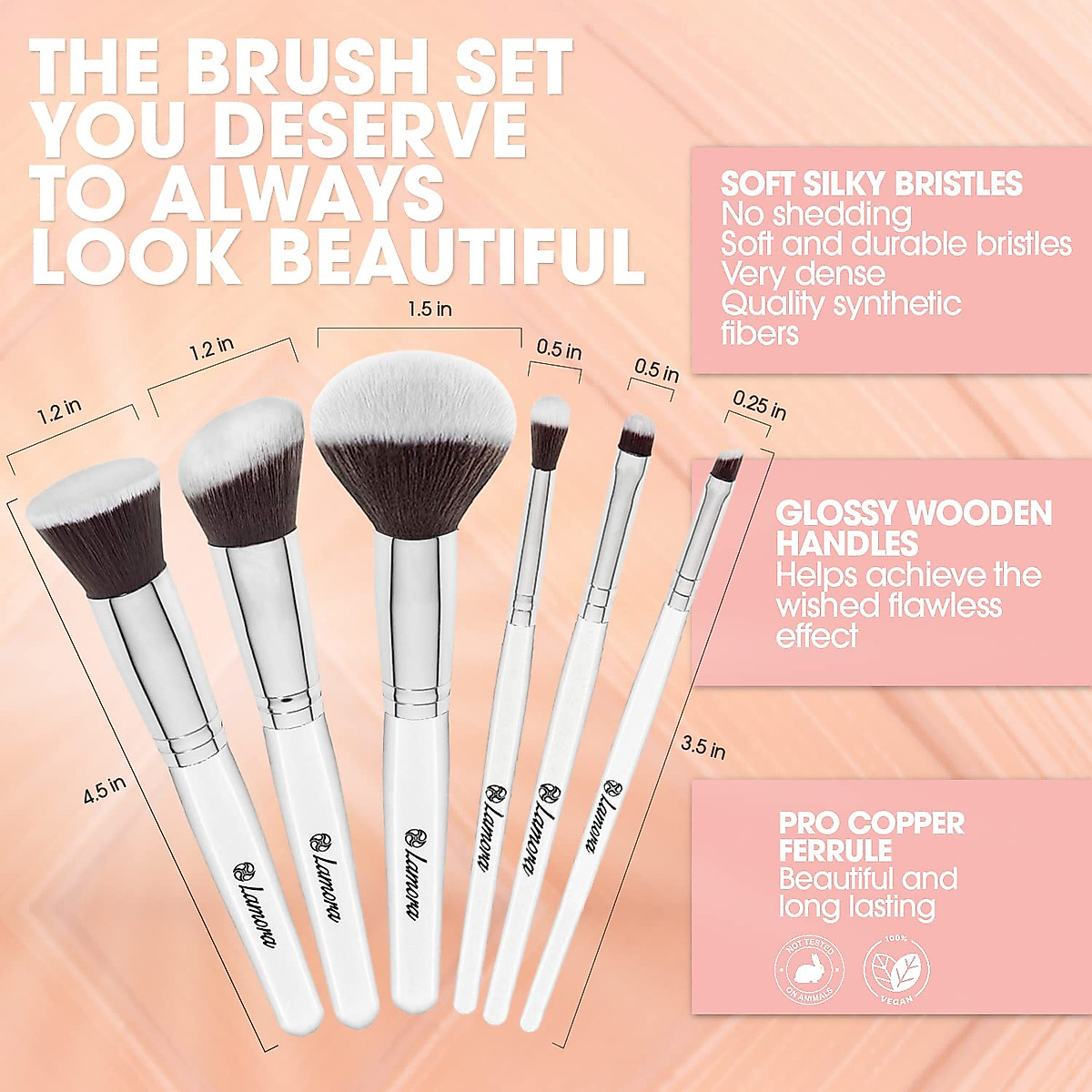 Foundation Blush Powder Brush Set - Eyeshadow Kabuki Brushes, 6 Piece Essential Makeup Brush Kit - Top Choice Premium Quality Synthetic Bristles
