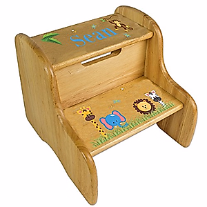 Personalized Wooden Jungle Animals Boy Step Stool