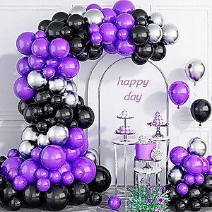 Halloween Balloon Arch Garland Kit, Black Purple Silver Metallic Latex Balloons Garland Kit for Kids Halloween Theme Birthday Trick or Treat Graduation Wedding Party Decorations Supplies