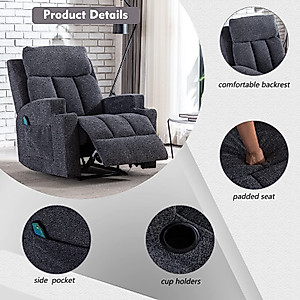 ANJ HOME Manual Massage Recliner Chairs with Heat for Living Room, Overstuffed Breathable Fabric Reclining Chair with Side Pockets and Cup Holders, Single Sofa Home Theater Seating, Dark Grey