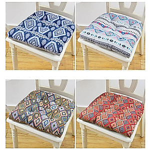 Chair Cushions for Dining Chairs 4 Pack - Thickening European Style Kitchen Chair Cushions Set of 4 with Ties, Grid U-Shaped Tufted Chair Cushions for Kitchen Sofa Office Room Decor (Blue, 4)