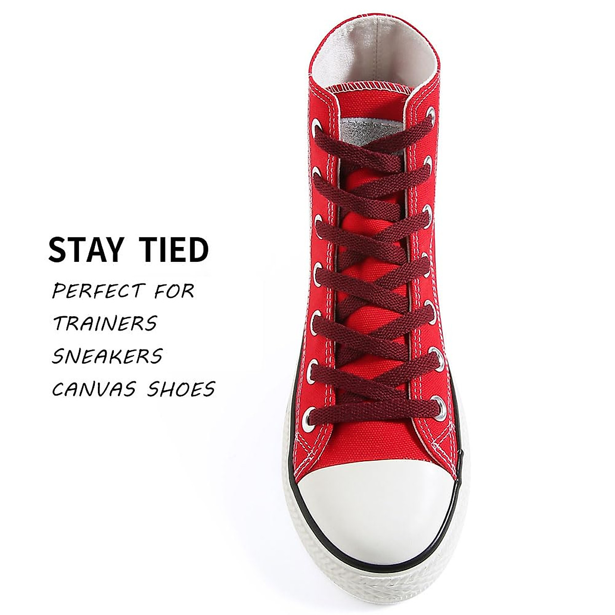 VSUDO 63" Flat Red Shoe Laces for Sneakers (1 Pair-Dark Red-160CM)