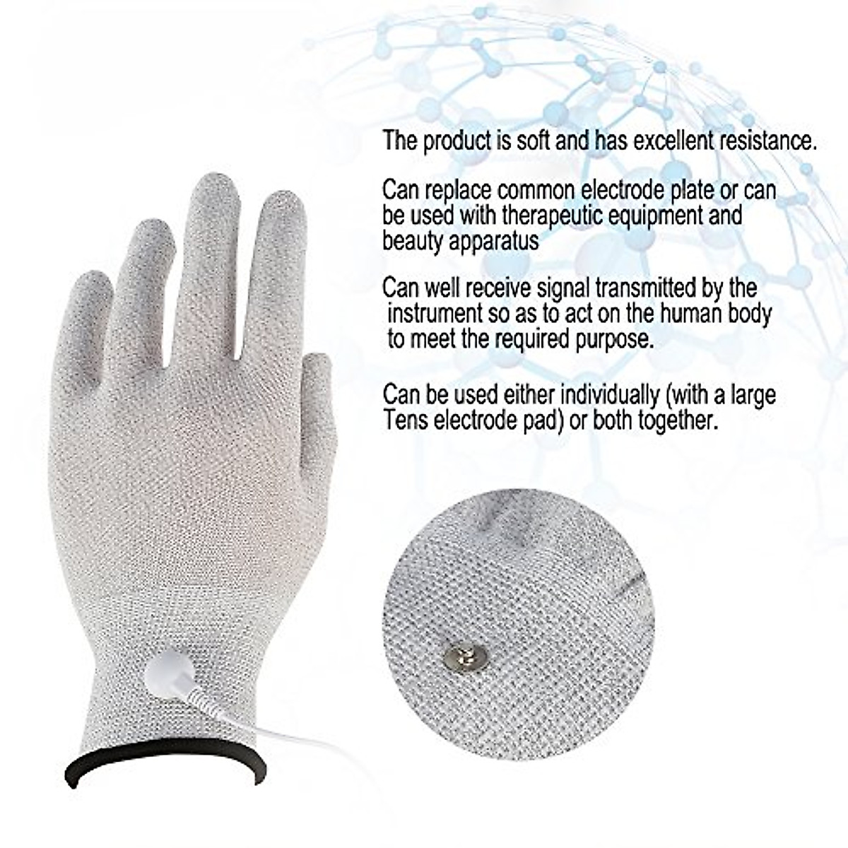 Massage Gloves, Conductive Glove, 1 Pair Conductive Electrode Massage Gloves with Electrode Pads Wires for Beauty Care Equipment (M)