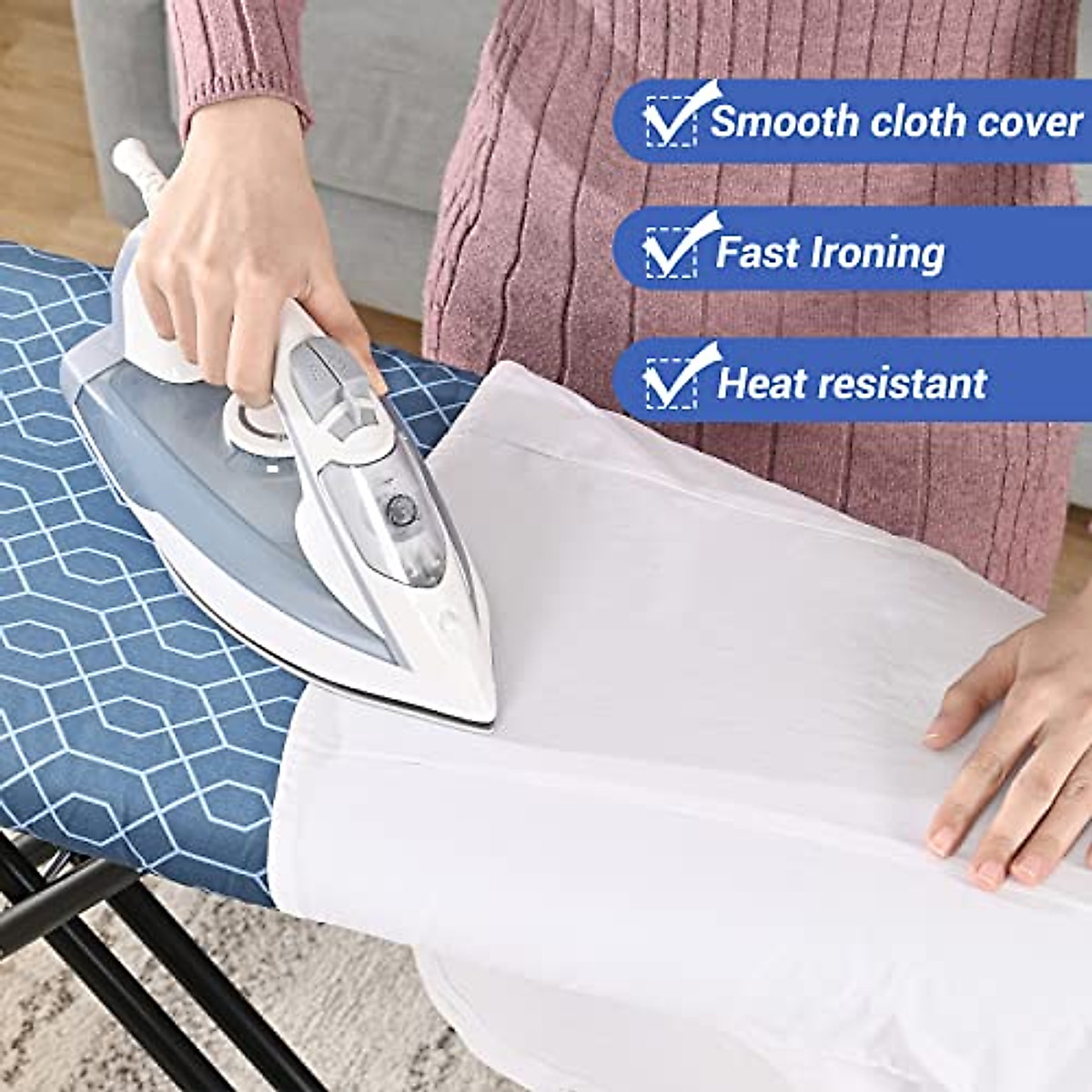 APEXCHASER Ironing Board with Iron Rest, 2 Heat Resistant Covers and Seven-Level Adjustable Heights, Space-Saving Iron Boards with Heavy Sturdy Metal Legs