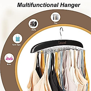 Leccod Upgrade Tank Top Hanger, Bra Hangers Space Saving Wooden 360° Rotating Non-Slip 24 Foldable Metal Hooks Closet Organizer for Camisoles, Bras, Belts, Scarfs(Black,1 Pack)