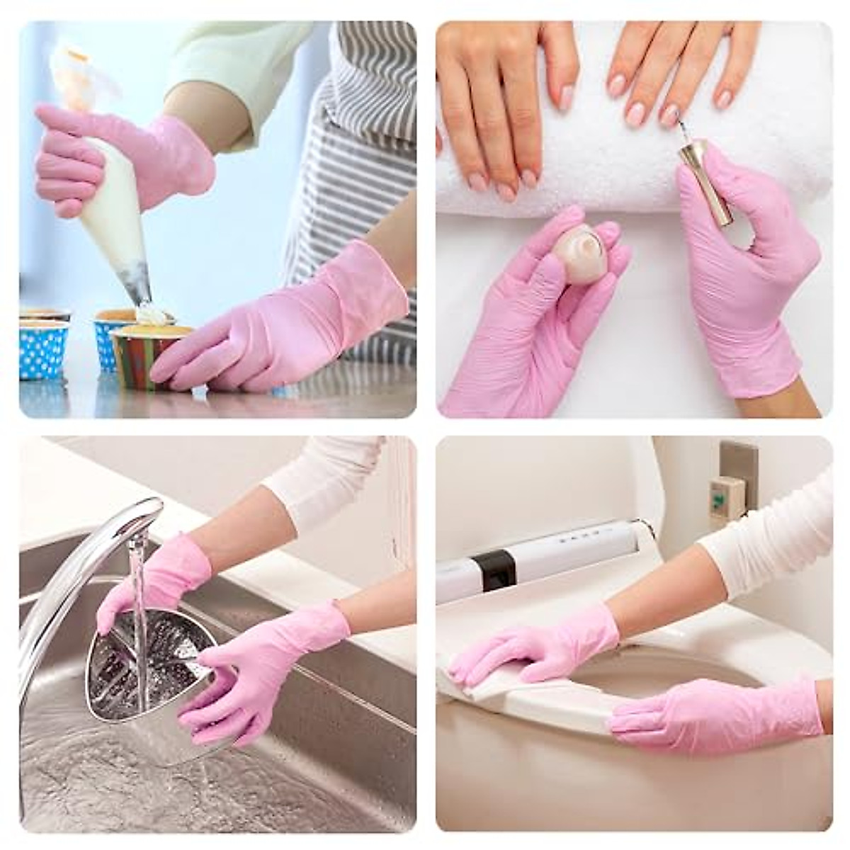 SwiftGrip Pink Disposable Gloves, Medical exam Gloves Disposable Latex Free, Gloves for Cleaning & Esthetician, Pink Rubber Gloves, Pink Cleaning Gloves, Powder-Free, 100-ct Box (XL)