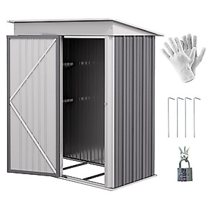 Outsunny 5.3' x 3' Outdoor Storage Shed, Metal Garden Tool House with Sloping Roof and Lockable Door for Backyard, Bike, Patio, Garage, Lawn, Gray