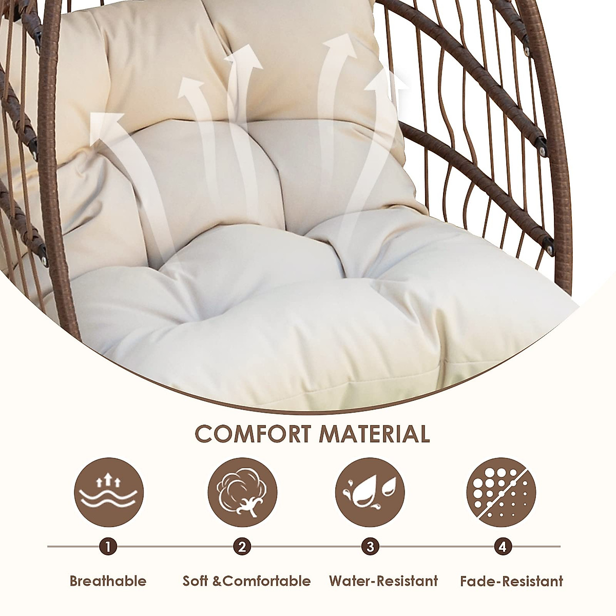 RADIATA Foldable Wicker Rattan Hanging Egg Chair with Stand, Swing Chair with Cushion and Pillow, Lounging Chair for Indoor Outdoor Bedroom Patio Garden (Brown with Cover)