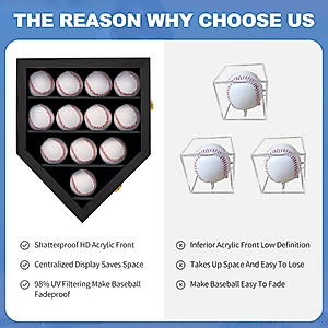 Kacorn Baseballs and Championship Rings Display Case Wall Cabinet with 12 Holders, 98% UV Protection, Wood Ideal for Collection Autographed Baseball Ball Holder