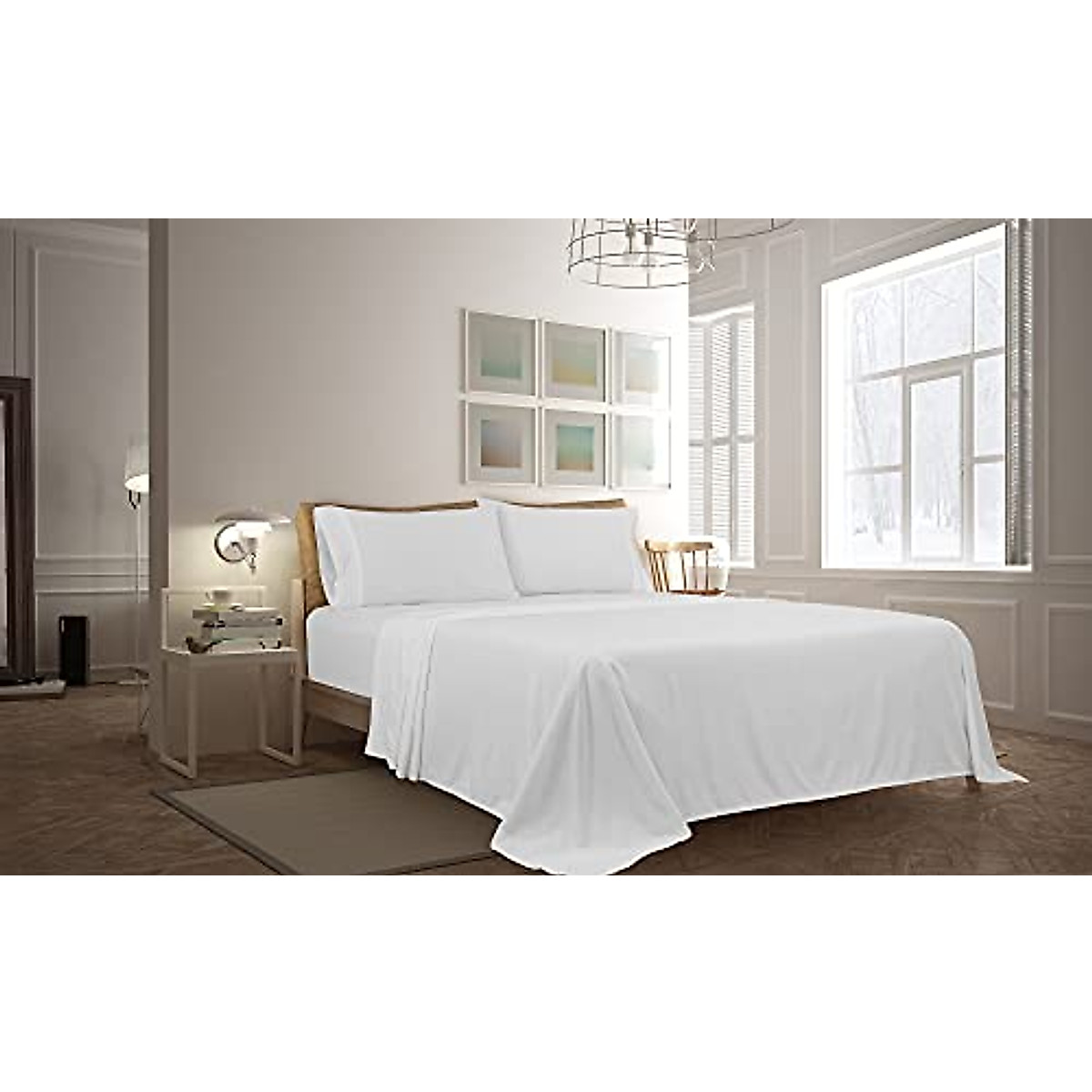 ROYALE LINENS - 4 Piece Full Bed Sheet - Soft Brushed Microfiber 1800 Bedding Set - 1 Fitted Sheet, 1 Flat Sheet, 2 Pillow Case - Wrinkle & Fade Resistant Luxury Full Size Sheet Set (Full, White)