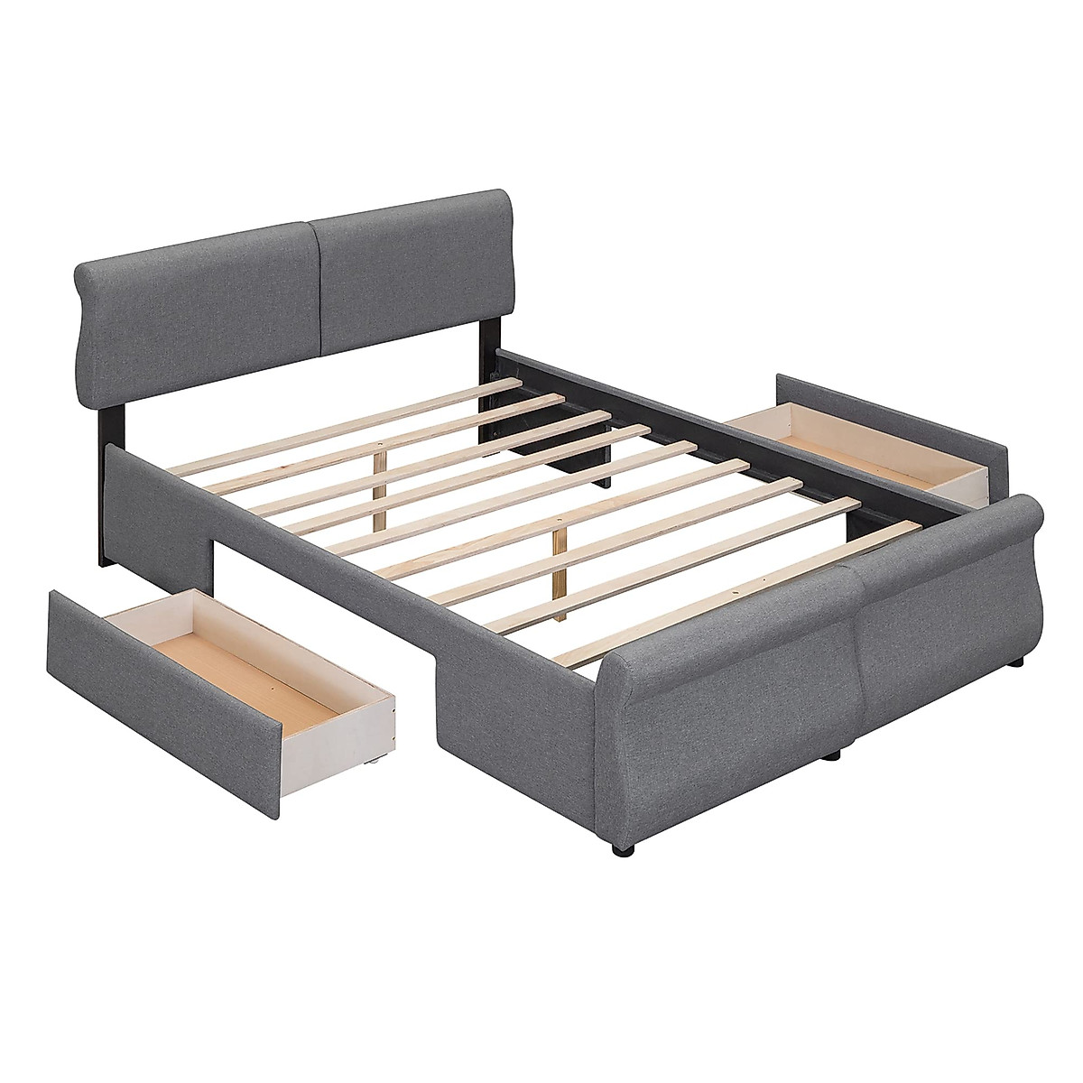 RUNWON Queen Size Upholstered Platform Bed Frame with Underneath 2 Storage Drawers and Comfortable Headboard for Kids Adults