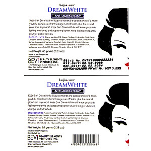 Kojie San Dream White Soap - Skin, Body, and Facial Brightening & Anti Aging Kojic Acid Soap with Collagen, Elastin & Coconut Oil - 65g x 2 Bars