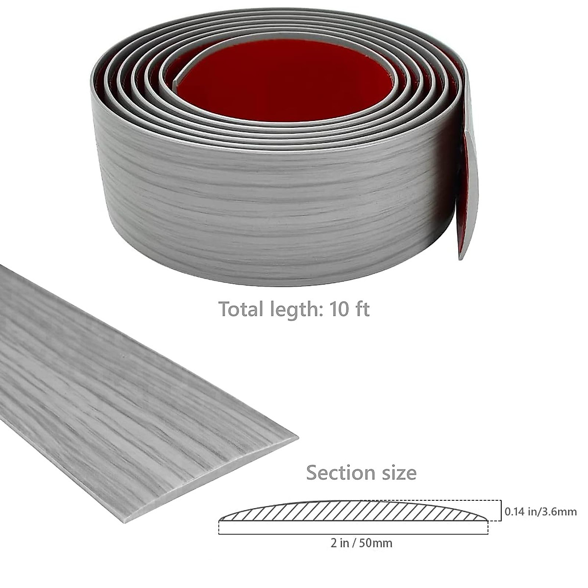 Floor Transition Strip, Self Adhesive Vinyl Floor Laminate Floor Strip, 10ft x 2in Floor Flat Divider Strip for Joining Floor Gaps, Carpet, Threshold Cover and Doorway Transitions