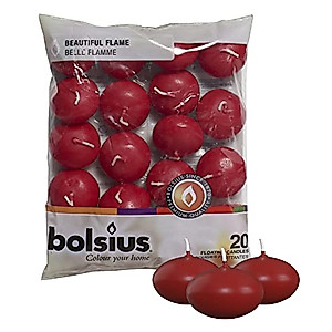 Bolsius Unscented 1.75" Floating Candles – Set of 20 Red Floating Candles – Cute and Elegant Burning Candles – Candles with Nice and Smooth Flame – Party Accessories