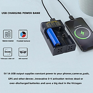 18650 Battery Charger, Suitable for 3.7v Lithium Battery 18650 20700 10440 14500 18500 16340 17500 26650 and 1.2v Ni-Mh/Ni-Cd AA AAA Battery, Battery Rechargeable Charger(2 Bay)