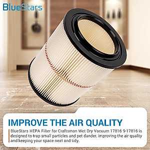 Ultra-Durable Replacement 9-17816 Vacuum Filter for Craftsman 17816 9-17816 Wet/Dry Air Filter Replacement Part fit 5 6 8 12 16 32 Gallon Vacuum Cleaner by BlueStars - Pack of 2
