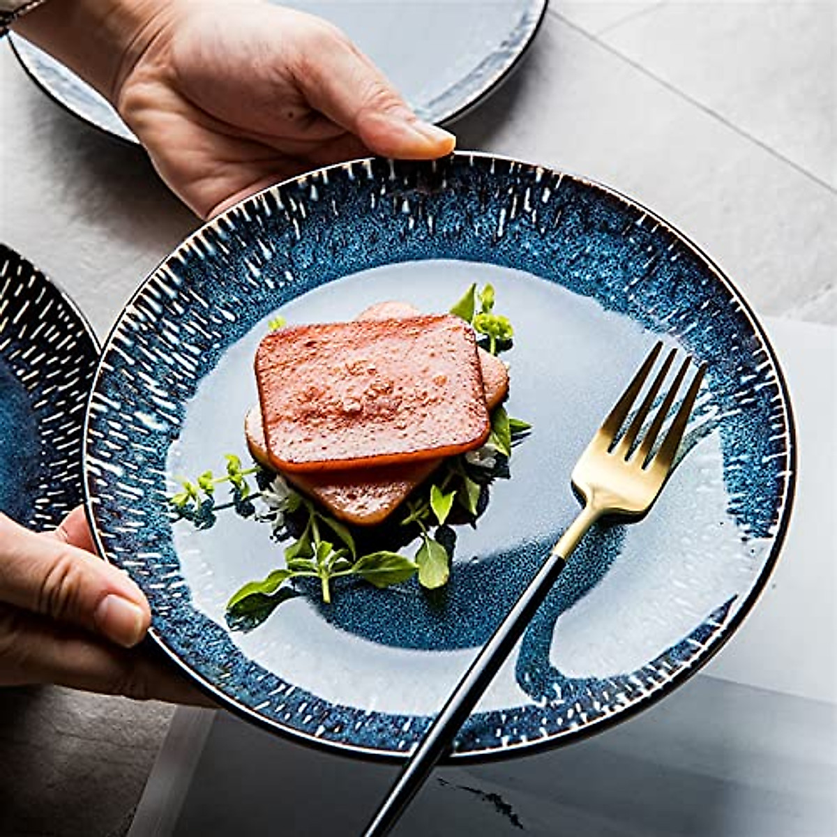 Ceramic Dinner Plates 4-pack Blue Plate Ceramic Plate Round Nordic Flat Plate Western Plate Steak Plate Tableware Salad Pasta Dinner Plates