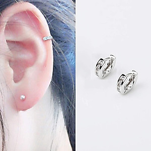 CZ Tiny Small Hoop Earring for Women 925 Sterling Silver Micro Huggie Hoops Upper Hole Ear Cuff Cartilage Hypoallergenic Fashion Mini Crystal Jewelry 4.5mm