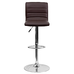 Flash Furniture Vincent Modern Brown Vinyl Adjustable Bar Stool with Back, Swivel Stool with Chrome-Pedestal Base and Footrest