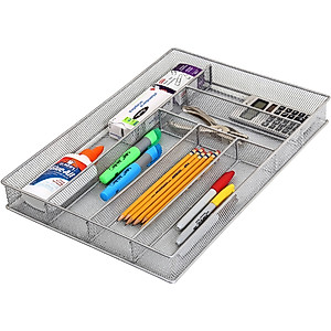 YBM Home Stainless Steel Silverware Tray Organizer for Kitchen Utensils, In-Drawer Cutlery Tray Mesh Utensil Drawer Organizer with 6 Compartments for Kitchen and Office