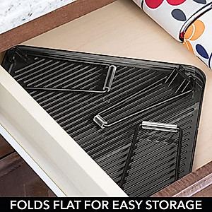 mDesign Plastic/Steel Corner Stackable Rack, Storage Organizer Shelf for Bathroom, Vanity, Countertop, Sink, Cabinet, Holds Makeup, Shower Accessories, Ligne Collection - 2 Pack - Black/Smoke Gray