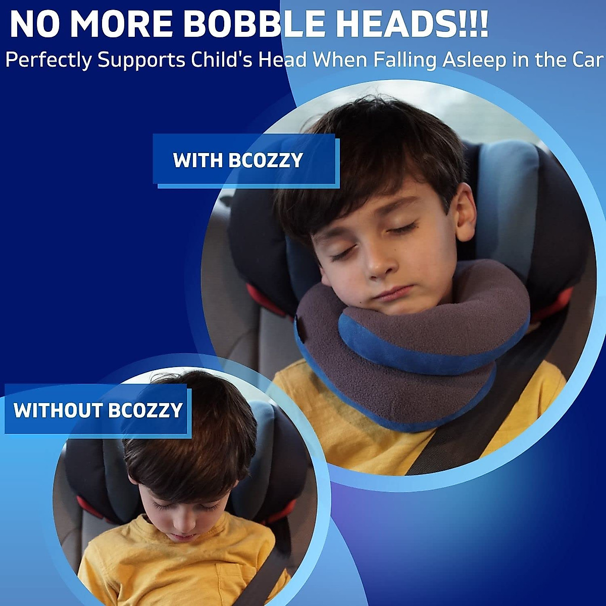 BCOZZY Kids Bundle- 2 Travel Neck Pillows for Toddlers- Super Soft Head, Neck, and Chin Support, for Comfortable Sleep in Car Seat Booster and Plane- Washable, Light Blue, Navy