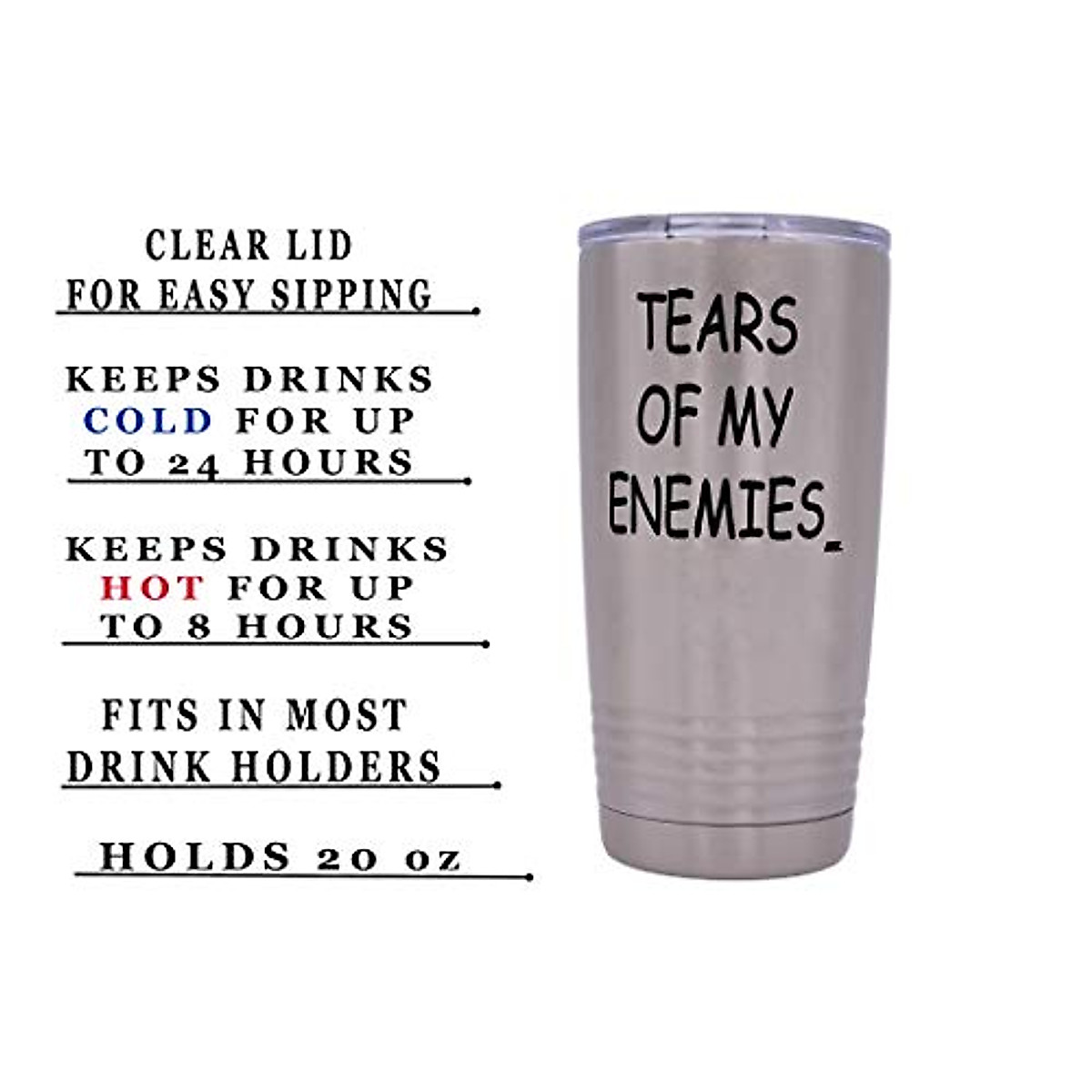 Rogue River Tactical Funny Sarcastic Office Work 20 Oz. Travel Tumbler Mug Cup w/Lid Vacuum Insulated Hot or Cold Tears of My Enemies