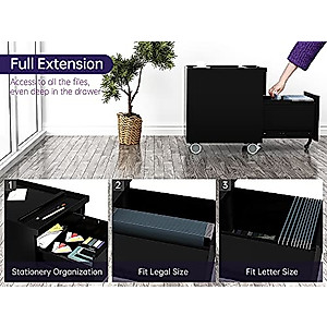 CuHome 2-Drawer Mobile Filing Cabinet with Lock and Casters, Fully Assembled, Vertical File Metal Cabinet for Home Office, Small Under Desk, Black
