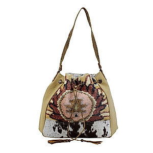 Myra Bag Diversified Bucket Bag Upcycled Cotton & Cowhide Leather S-2871