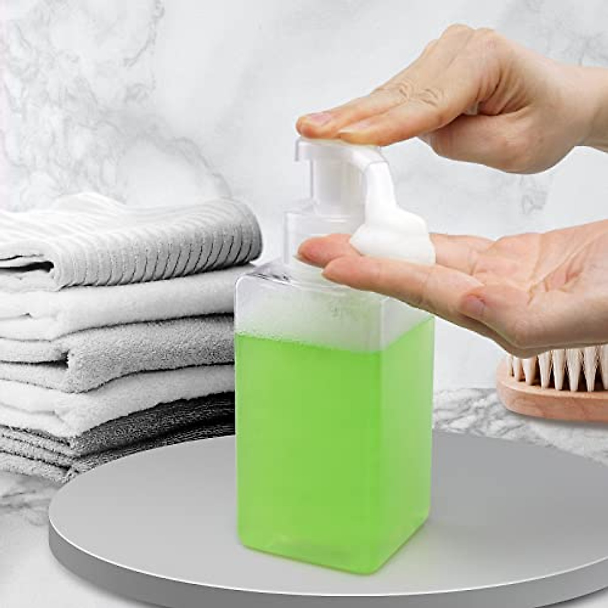 Hethyo Foaming Soap Dispenser 3 Pcs 450ml/15.2oz Square Refillable Plastic Hand Pump Bottle for Liquid Soap Shampoo Body Wash (Clear)
