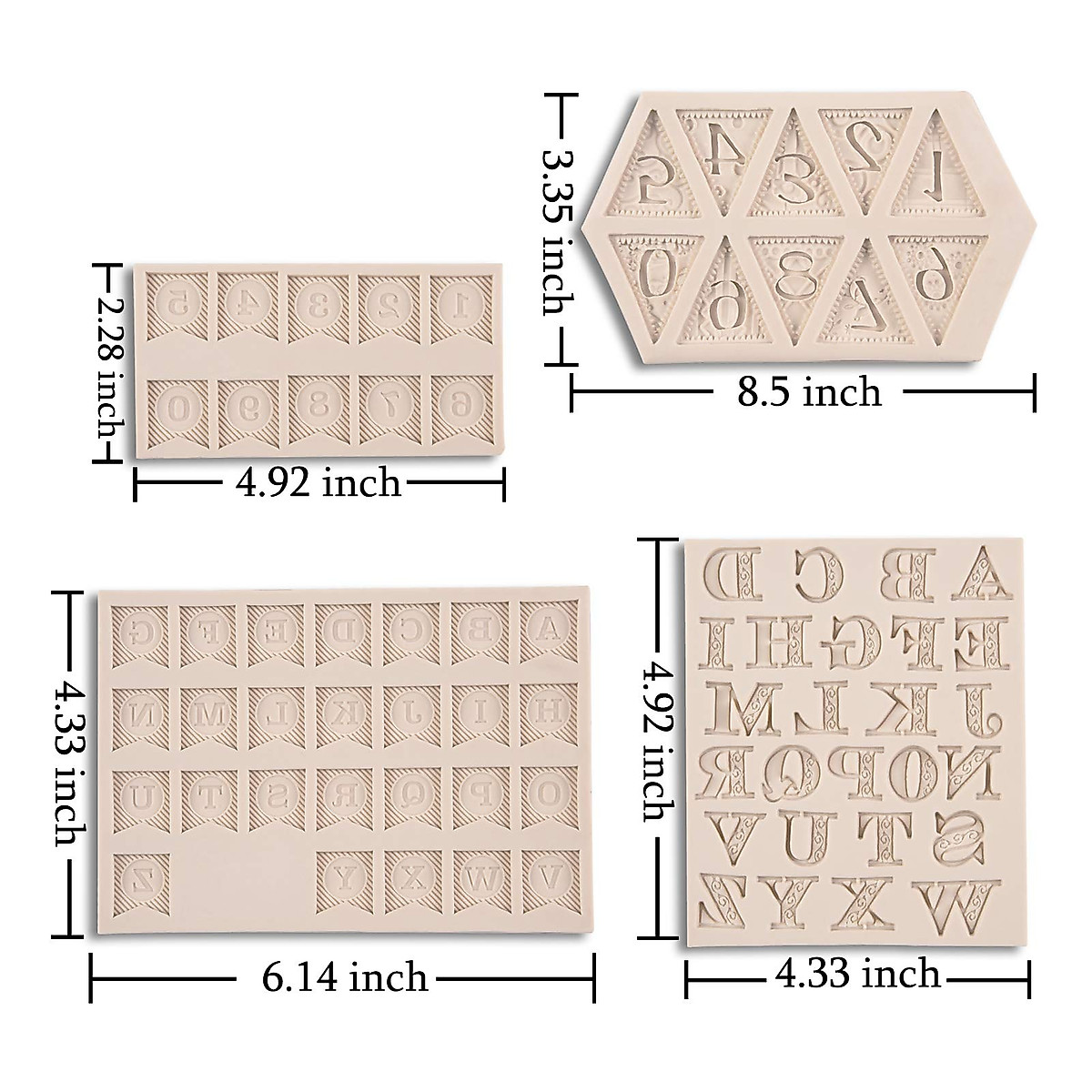 Letter Molds for Chocolate, 4 Pack Number Alphabet Silicone Fondant Molds for Baby Shower Cake Decorating Birthday Cupcake Toppers Candy