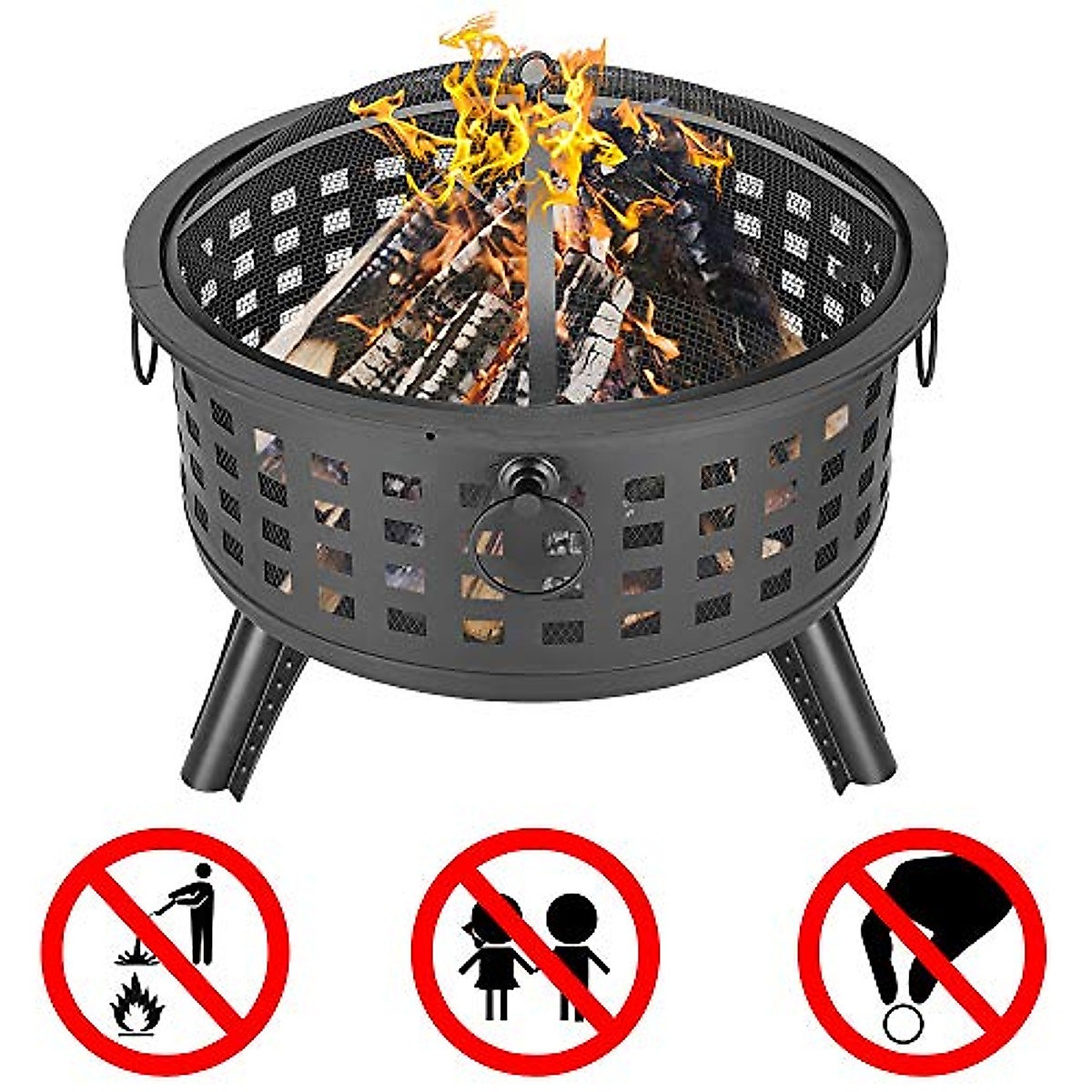 Long & Bright 26 Inch Portable Round Lattice Fire Bowl Wood Burning Fire Pit Decoration for Backyard Garden Brazier for Recreation Time