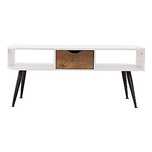 White Coffee Table, Mid Century Modern Coffee Table with Storage, Farmhouse Coffee Table, Living Room Tables, Center Table Coffee Table with Storage Shelf, 44.09" L x 20.08" W x 19.69" H