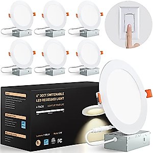 Rollin Light 6 Pack 6 Inch Canless LED Recessed Lighting, 3CCT Switched via Wall Switch, Ultra-Thin 12W 1100LM Dimmable Retrofit Recessed Downlight Wafer Light for Ceiling Soffits