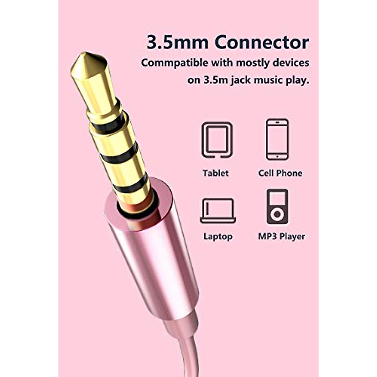 TXHUTSOG Rose Gold Earbuds, Wired in Ear Headphones, Stereo Bass Earphones with Micphone, Sport Running Headphones with Volume Control, Women Earphones Compatible with Smartphones Mp3 Tablet Laptop