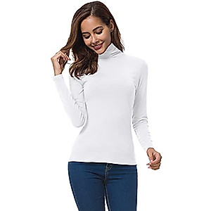 Womens White Turtleneck Tops Long Sleeve Lightweight Slim Active Shirt White Medium