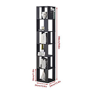 RVEE Rotating Bookshelf 360°, 6 Tier Corner Bookcase for Living Room Floor Bookcase Wooden Bookshelf Home Office Corner Tall Bookcase (Black Walnut)