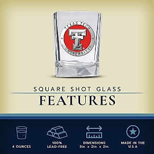 Heritage Pewter Texas Tech Square Shot Glass | Hand-Sculpted 1.5 Ounce Shot Glass | Intricately Crafted Metal Pewter Alma Mater Inlay