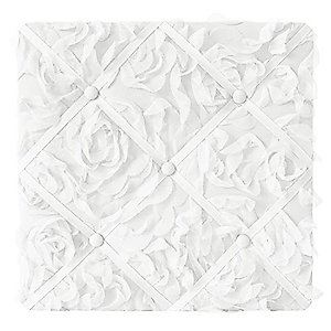 Sweet Jojo Designs White Floral Rose Fabric Memory Memo Photo Bulletin Board - Solid Flower Luxurious Elegant Princess Vintage Boho Shabby Chic Luxury Glam High End Roses