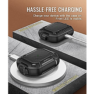 MOBOSI Compatible with AirPods Pro Case, Secure Lock Clip Full Body Shockproof Hard Shell Protective, Carbon Fiber Case Cover with Keychain for AirPod Pro (2019), Black