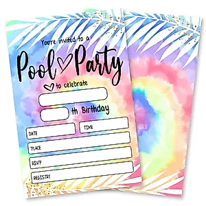 Grace Yonks - Pack of 20 Birthday Party Invitations with Envelopes, Multicolor, 4x6 inches