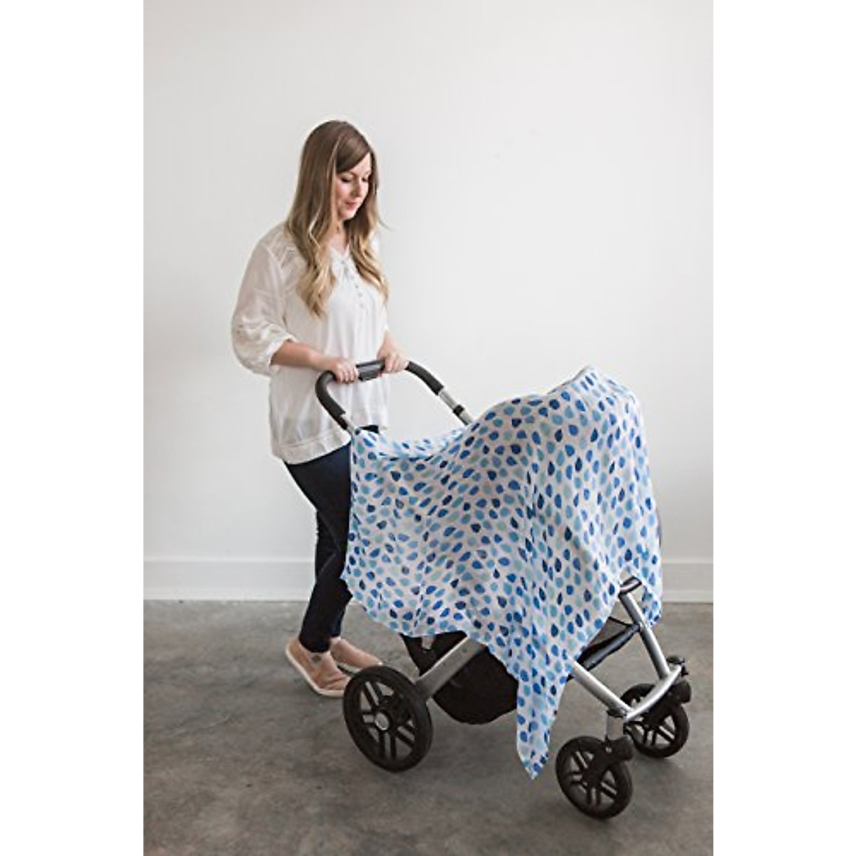 Amazing Baby Silky Swaddle Muslin Blankets, Set of 2, Bamboo Viscose, Drops and Dots, Blue